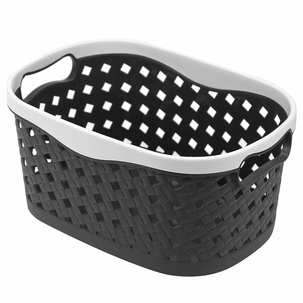 Корзина Домашняя Мода пластмассовая, для хранения, 25х17,5 см, высота 12 см, с ручками, графит