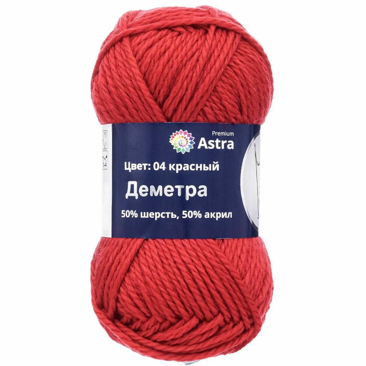 Пряжа Astra Premium "Деметра", 100 гр 100 м, 50% шерсть, 50% акрил, 04 красный, 3 шт