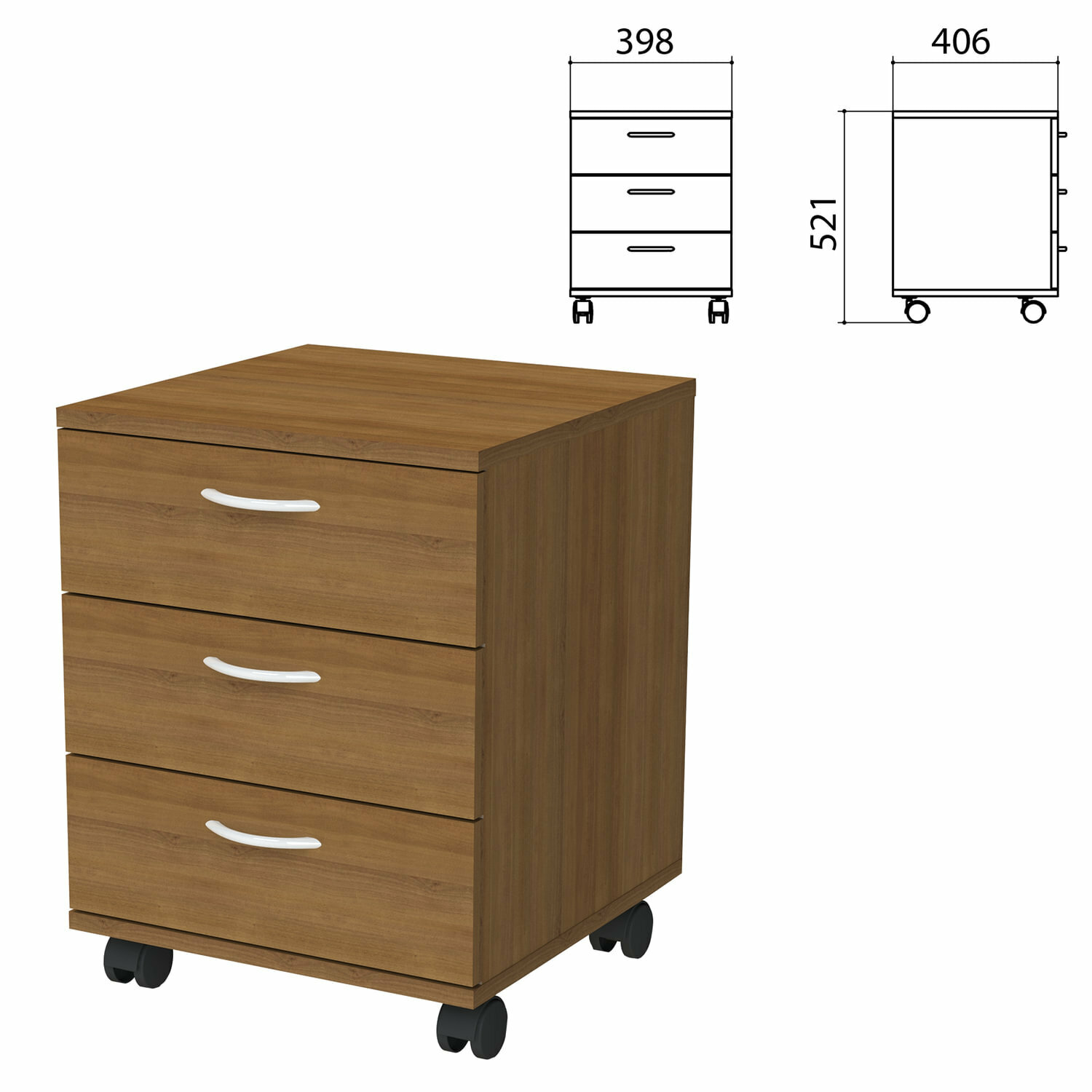 Тумба подкатная бюджет бюджет, 398х406х521 мм, 3 ящика, орех французский (402952-190)