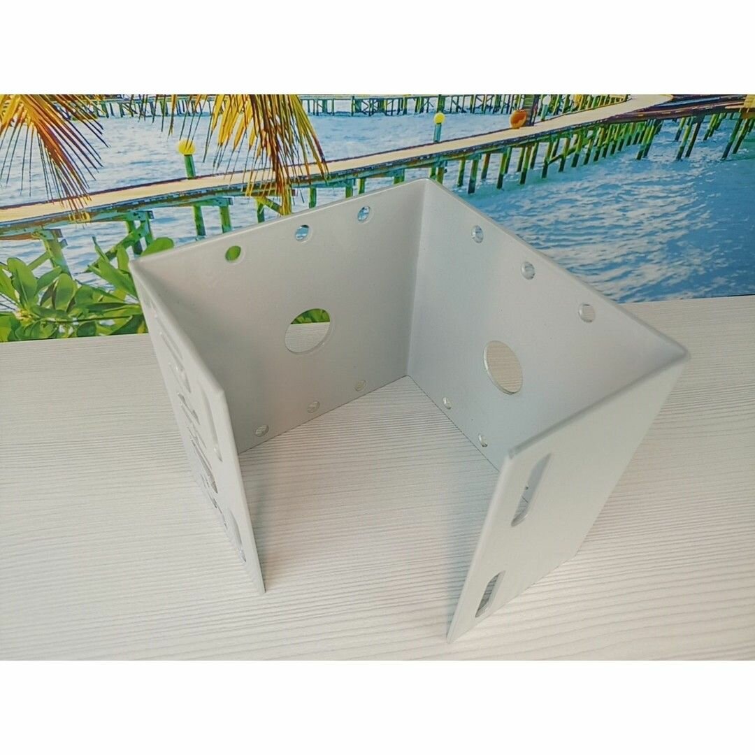 Кронштейн на столб для двух камер видеонаблюдения и прожекторов "IPAHD-5-213821" сталь, цвет серый, под СИП-ленту или хомуты