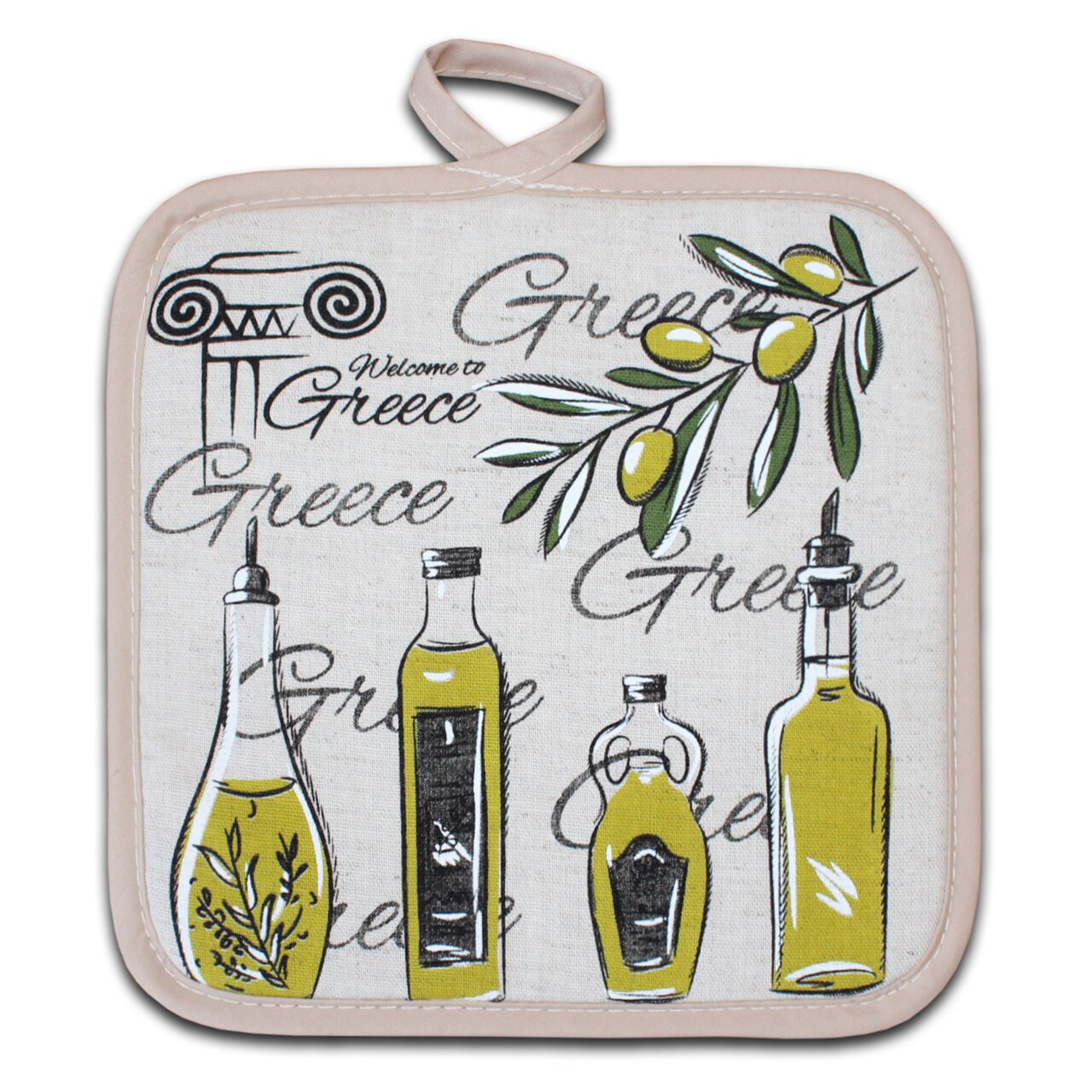 Прихватка кухонная Оливковое масло, 18х18 см, хлопок/лен, для защиты рук на кухне