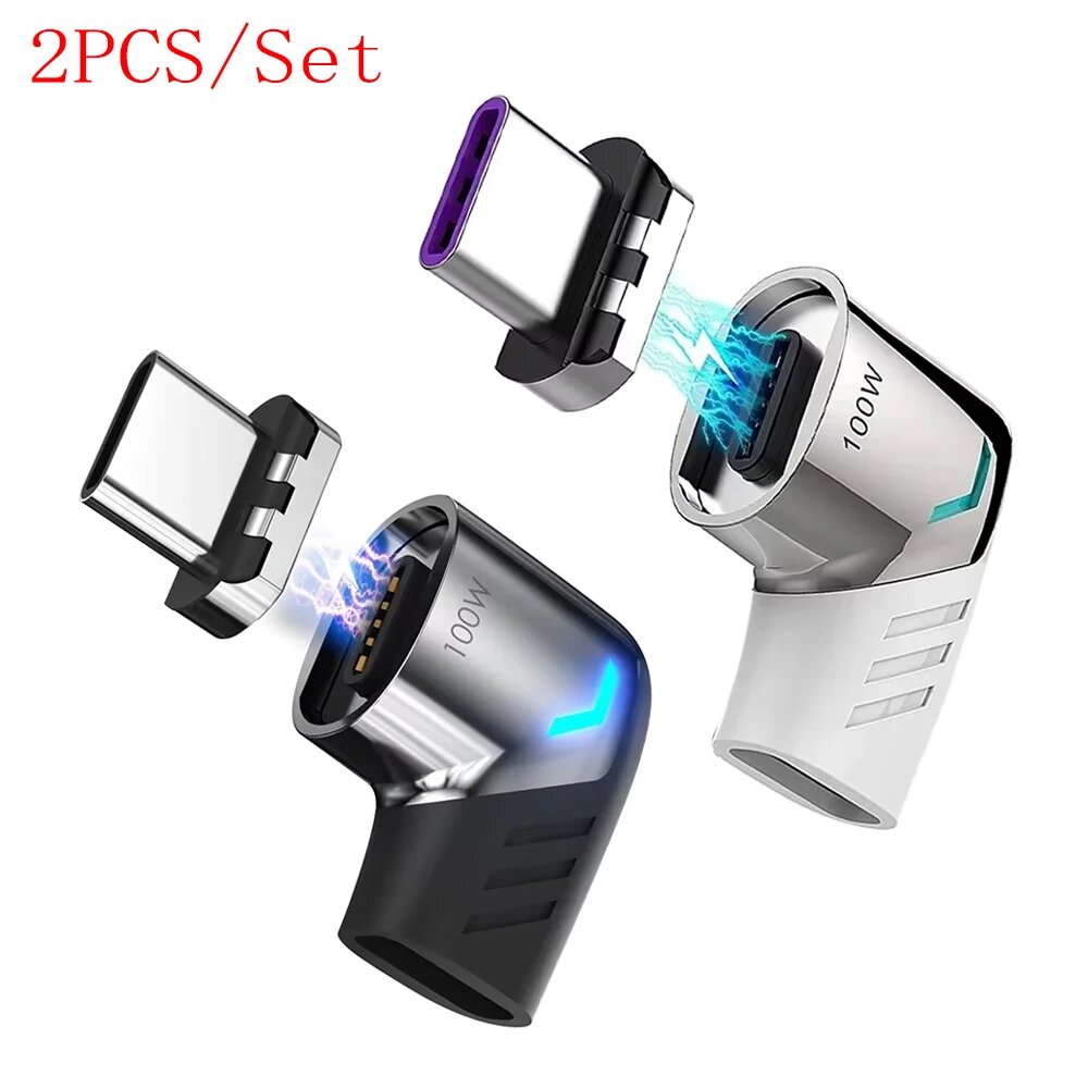 Магнитный адаптер USB C Type-C 100W 2PCS Black White