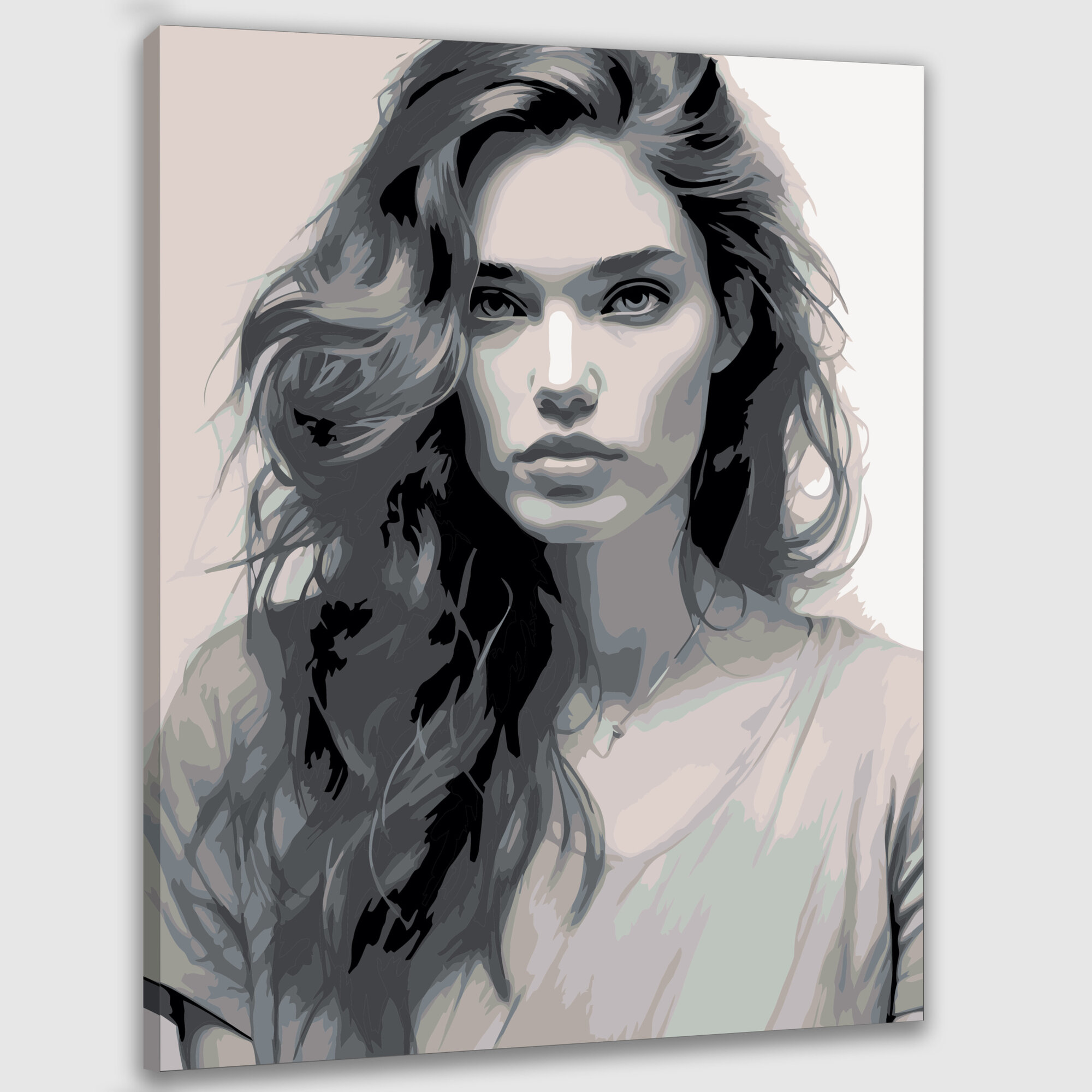 Картина по номерам 40x50 см, портрет, девушка, уголь, черты лица, тонкие градиенты, огненная интенсивность