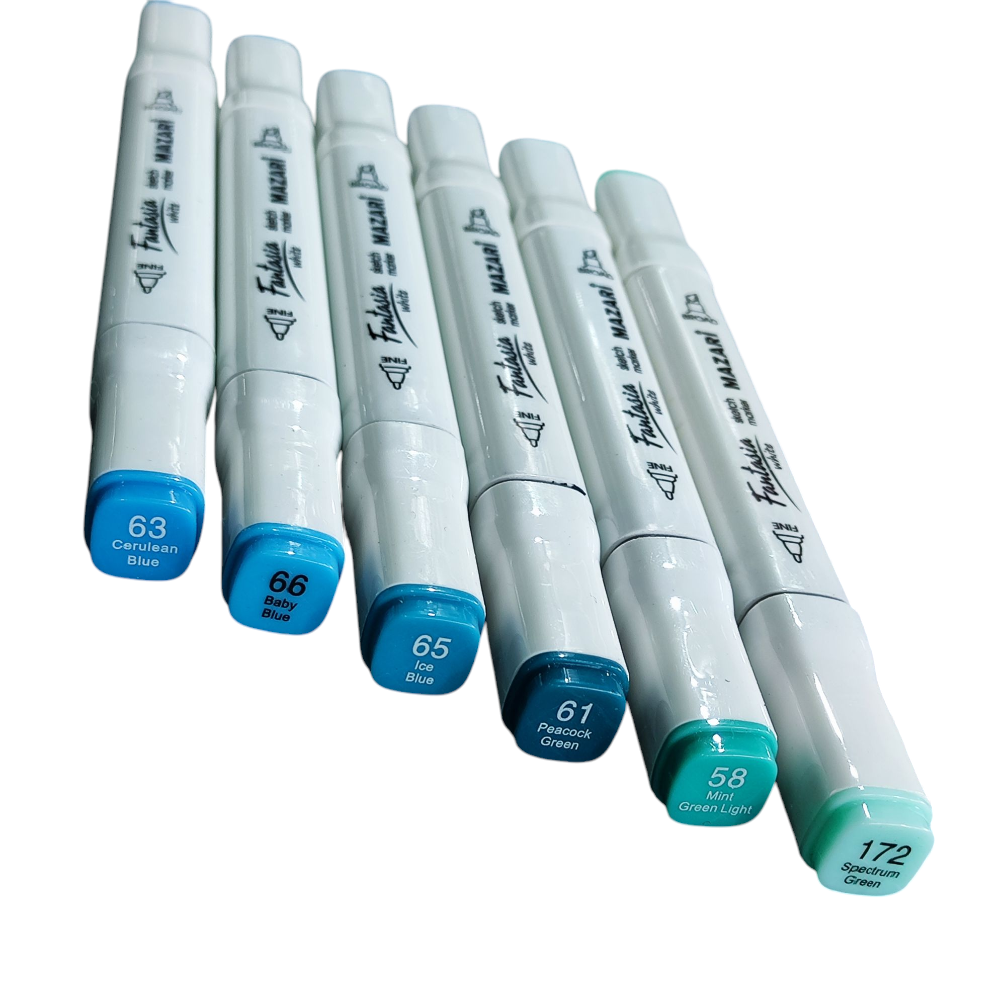 Маркер для скетчинга "FANTASIA" MAZARI MarineBlue colors, двусторонний, 6 цветов