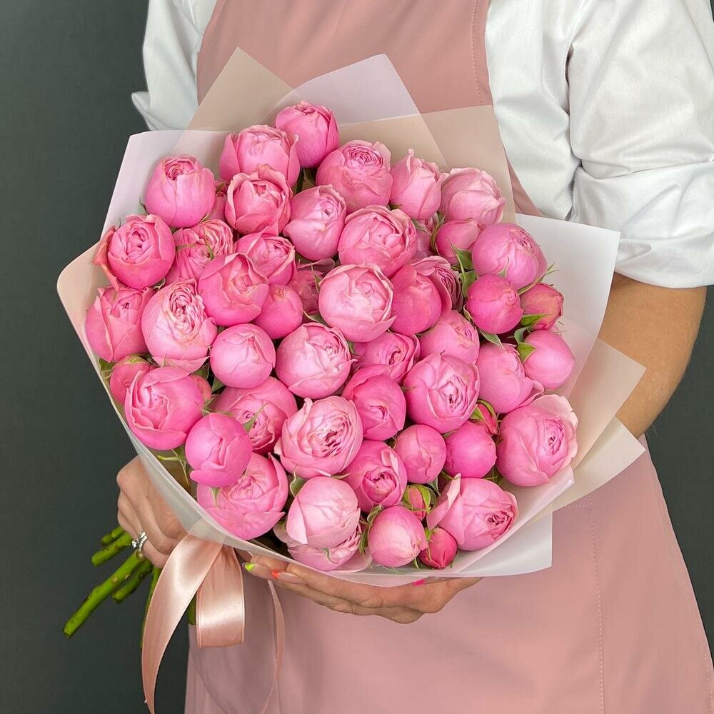 Букет живых цветов. Кустовые пионовидные розы Сильва Пинк 11 шт