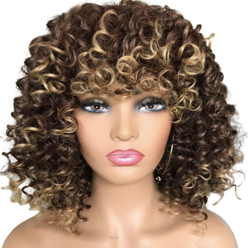Афро-кудрявые парики для чернокожих женщин, натуральные вьющиеся волосы с челкой, короткий вьющийся парик для косплея, вечерние и повседневная одежда