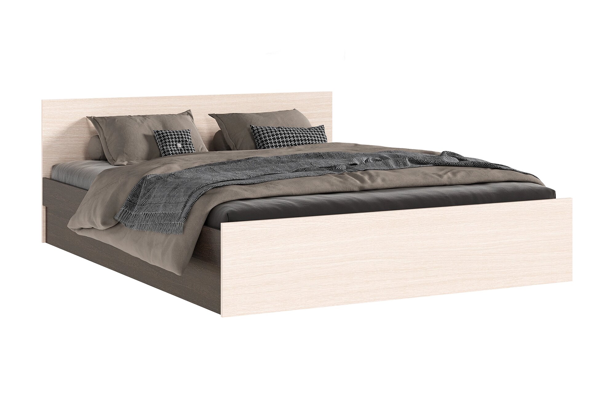 Кровать "Басямиф", ЛДСП, двуспальная 160, основание жесткое, цвет венге/дуб беленый