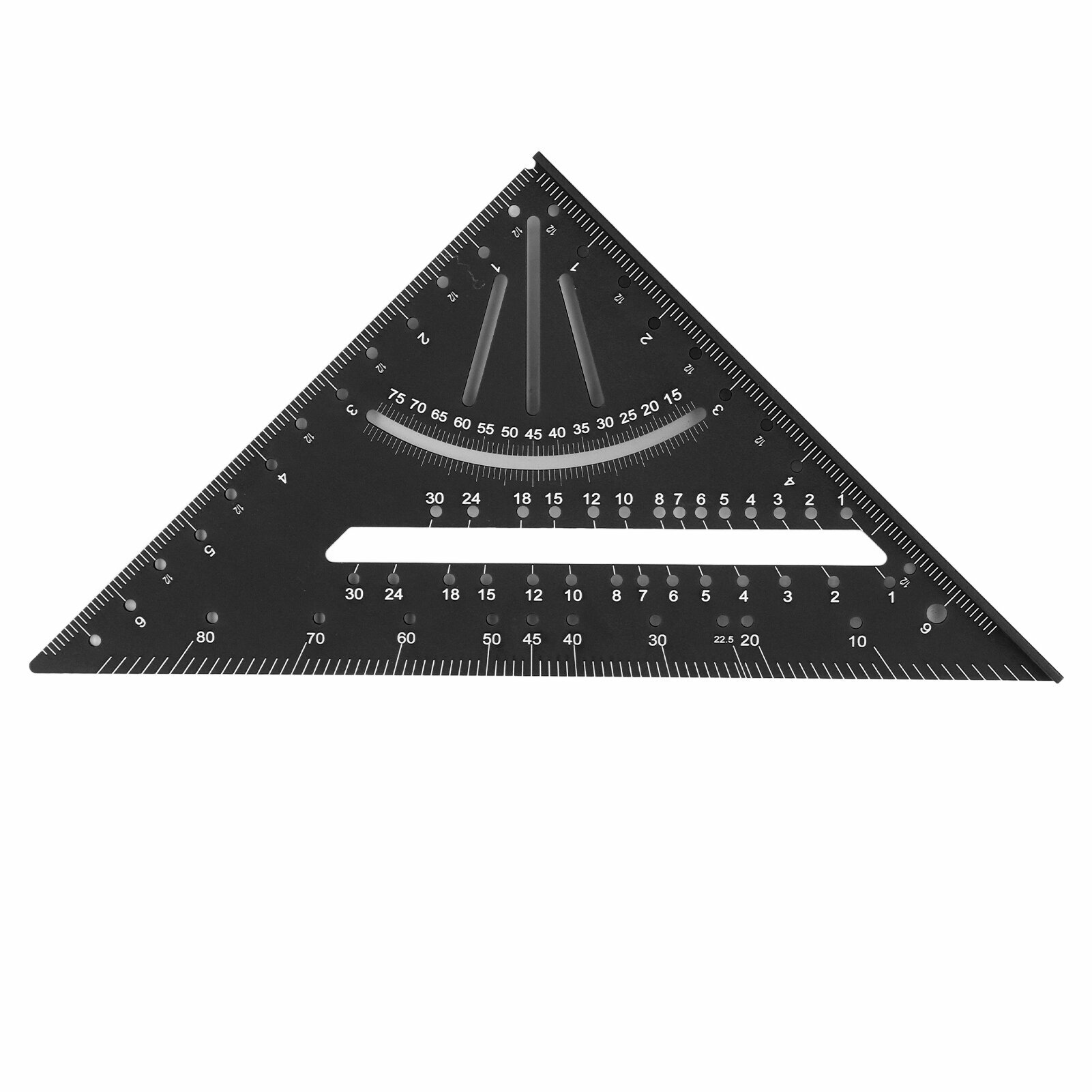 7-дюймовый угловой транспортир для стропил под углом 90 градусов, алюминиевая треугольная линейка для деревообработки, многоугольный измерительный инструмент, черный.