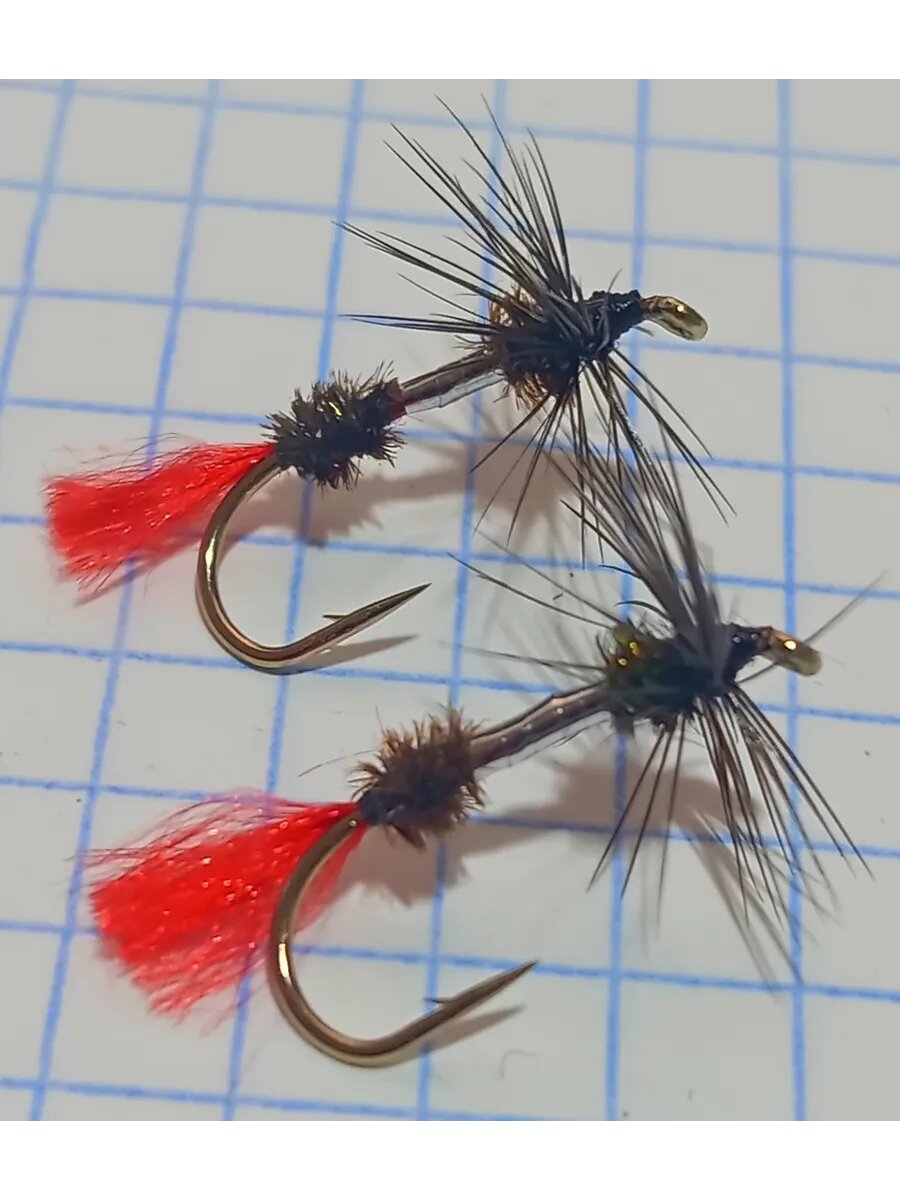 Мушка для ловли хариуса и другой рыбы. На одинарном крючке. Набор 2 штуки.