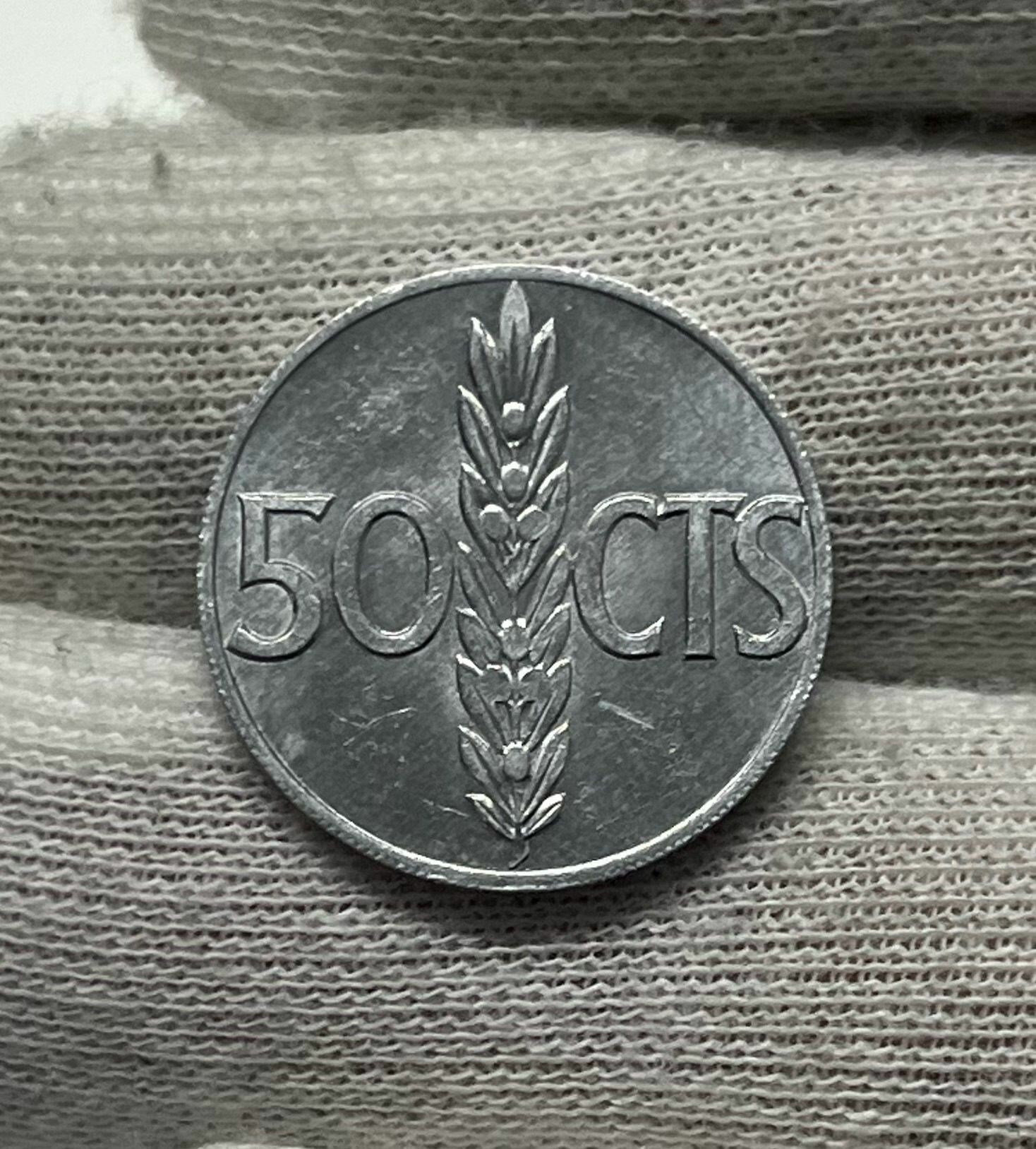 Испания 50 сантимов 1966 года UNC