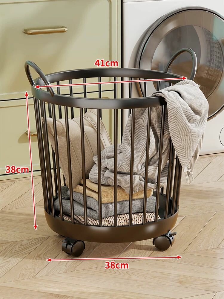 Большая влагостойкая корзина для белья из кованого железа премиум-класса с колесиками размером 38 * 41 см-