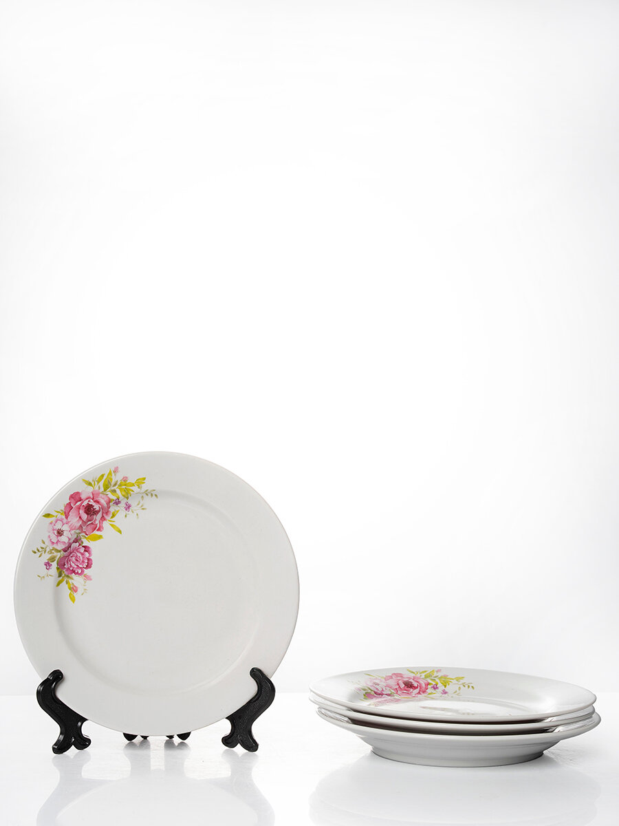 Набор фарфоровых тарелок мелких 175мм. "Оливия" гладкий край, 4 шт, Дулёво