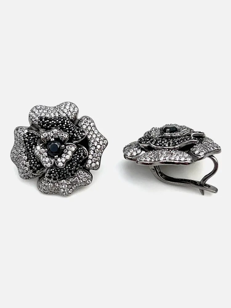 Серьги, серебро, 925 проба, чернение, фианит, шпинель