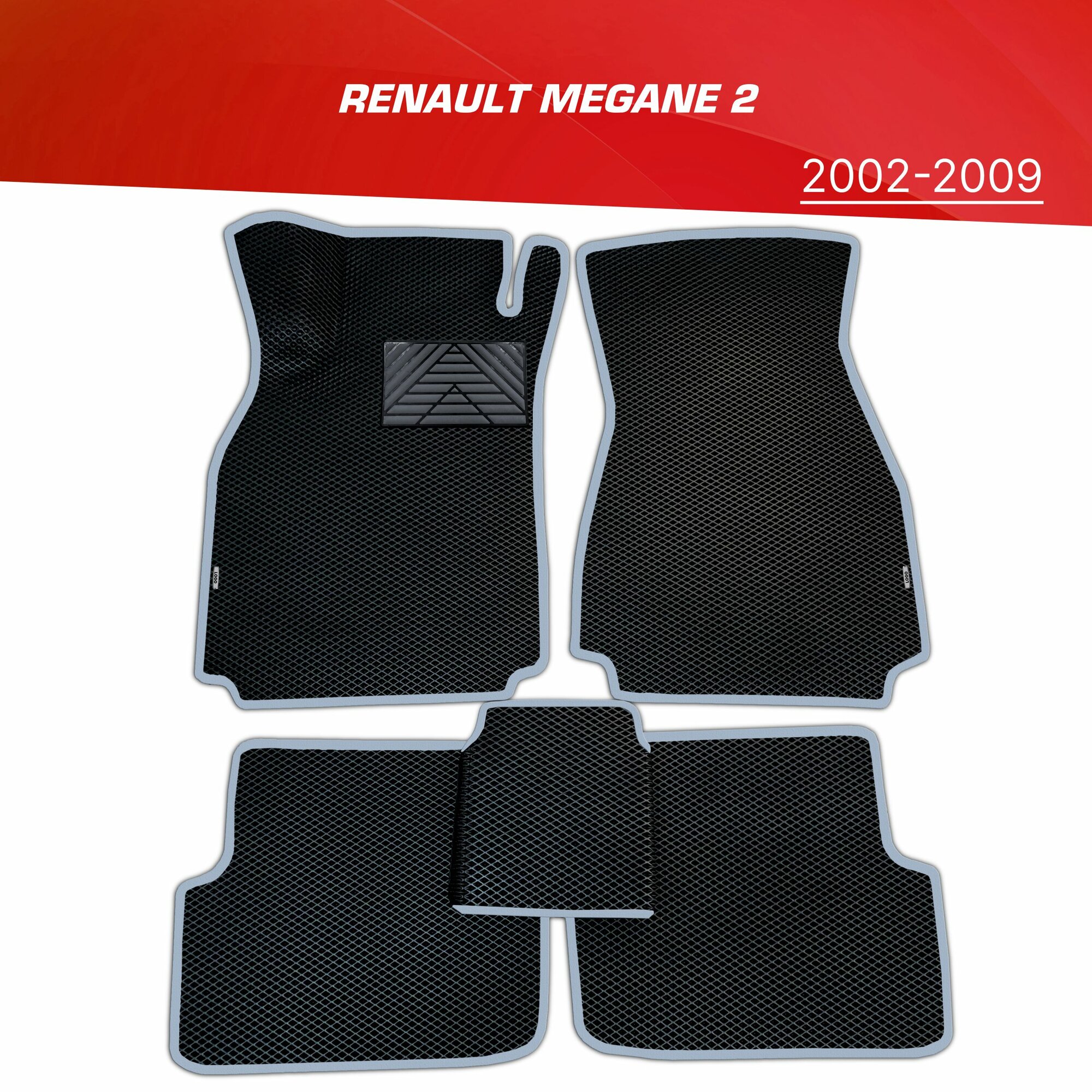 Коврики EVA (ЕВА) 3D Renault Megane II с подпятником + 2 логотипа Renault / Рено Меган 2 (2002-2009)
