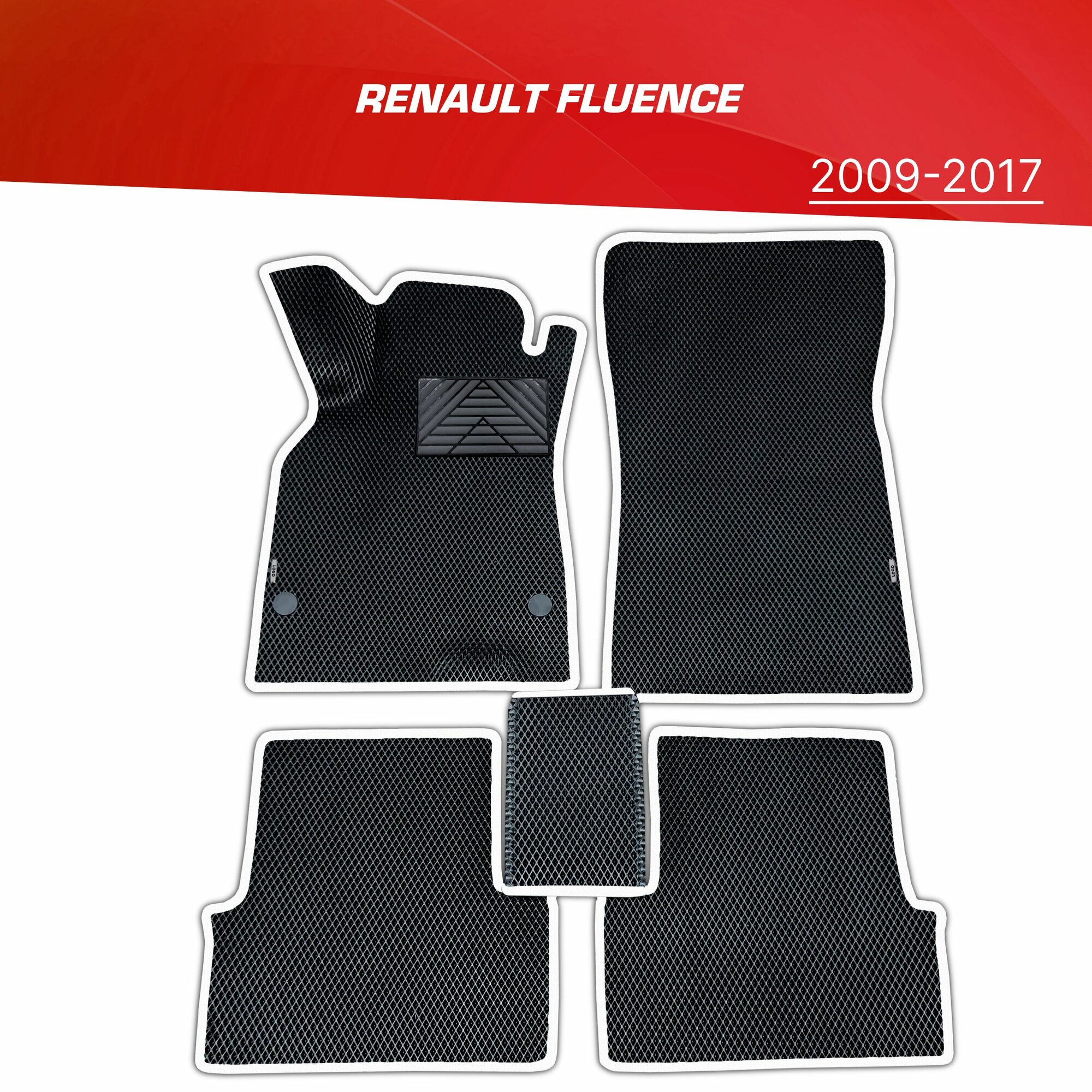 Коврики EVA (ЕВА) 3D Renault Fluence с подпятником + 2 логотипа Renault / Рено Флюенс (2009-2017)
