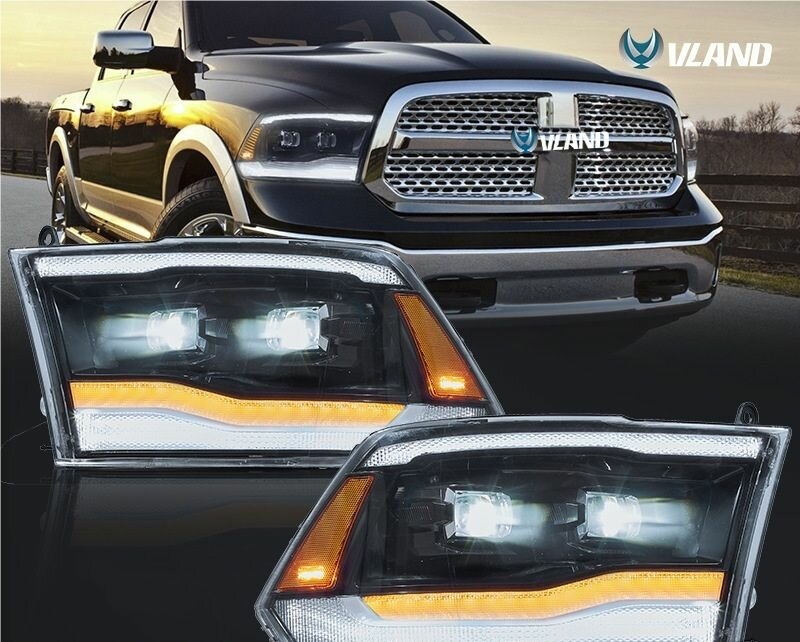 VLAND подходит для модификации фар Dodge Ram 1500 2500 3500. Светодиодные фары с двумя линзами.