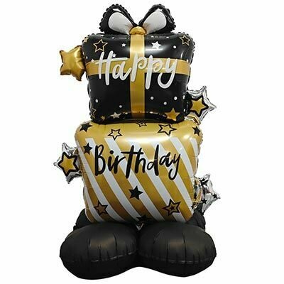 Воздушный шар весёлая затея "Фигура Air", Happy Birthday, Подарок, золотисто-черный, 50 дюймов