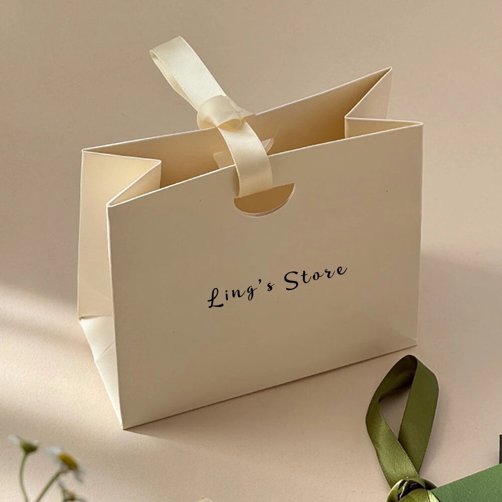 Бумажные сумки с ручками Beige With Logo, 20Pcs