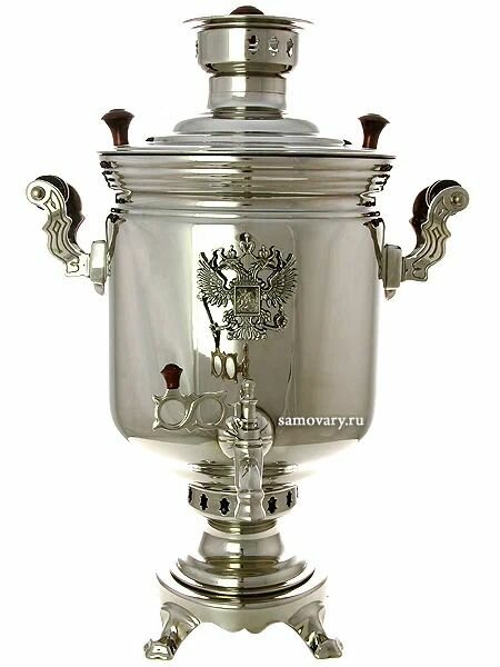 Самовар на дровах угольный 7 литров "цилиндр" никелированный с накладным Гербом РФ