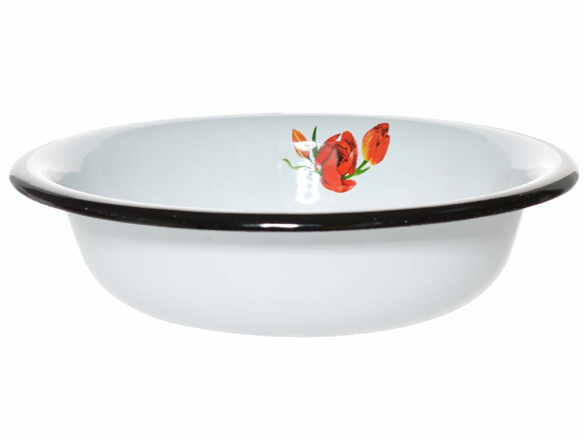 Миска эмалированная 0,9л с рисунком цветов, сталь, цвет в ассортименте