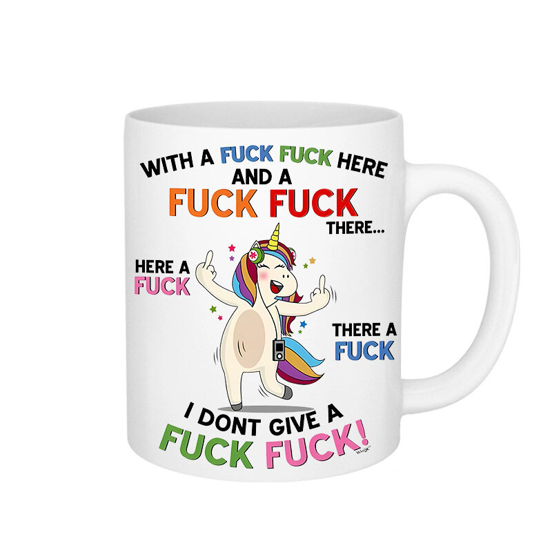 Забавная керамическая кружка «Единорог», объём 350 мл, радужная надпись «Мне плевать», дерзкая и необычная кофейная чашка, 8,2 x 9,5 см