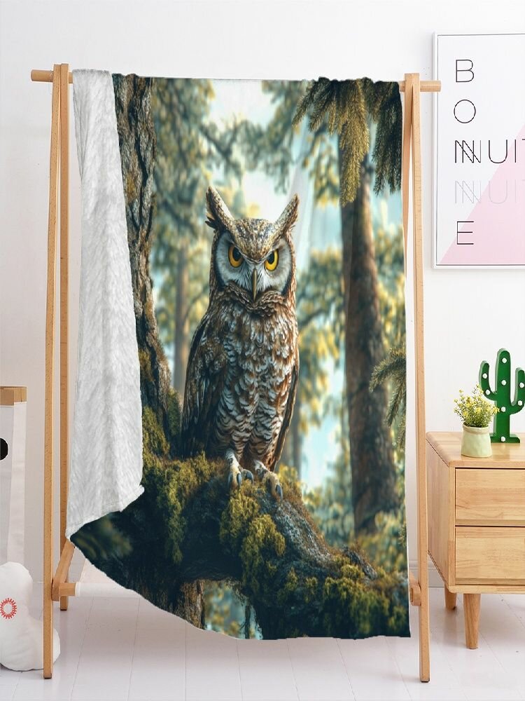 Плед с рисунком Милая Сова уютный фланелевый плед 200x150 см для детей и взрослых