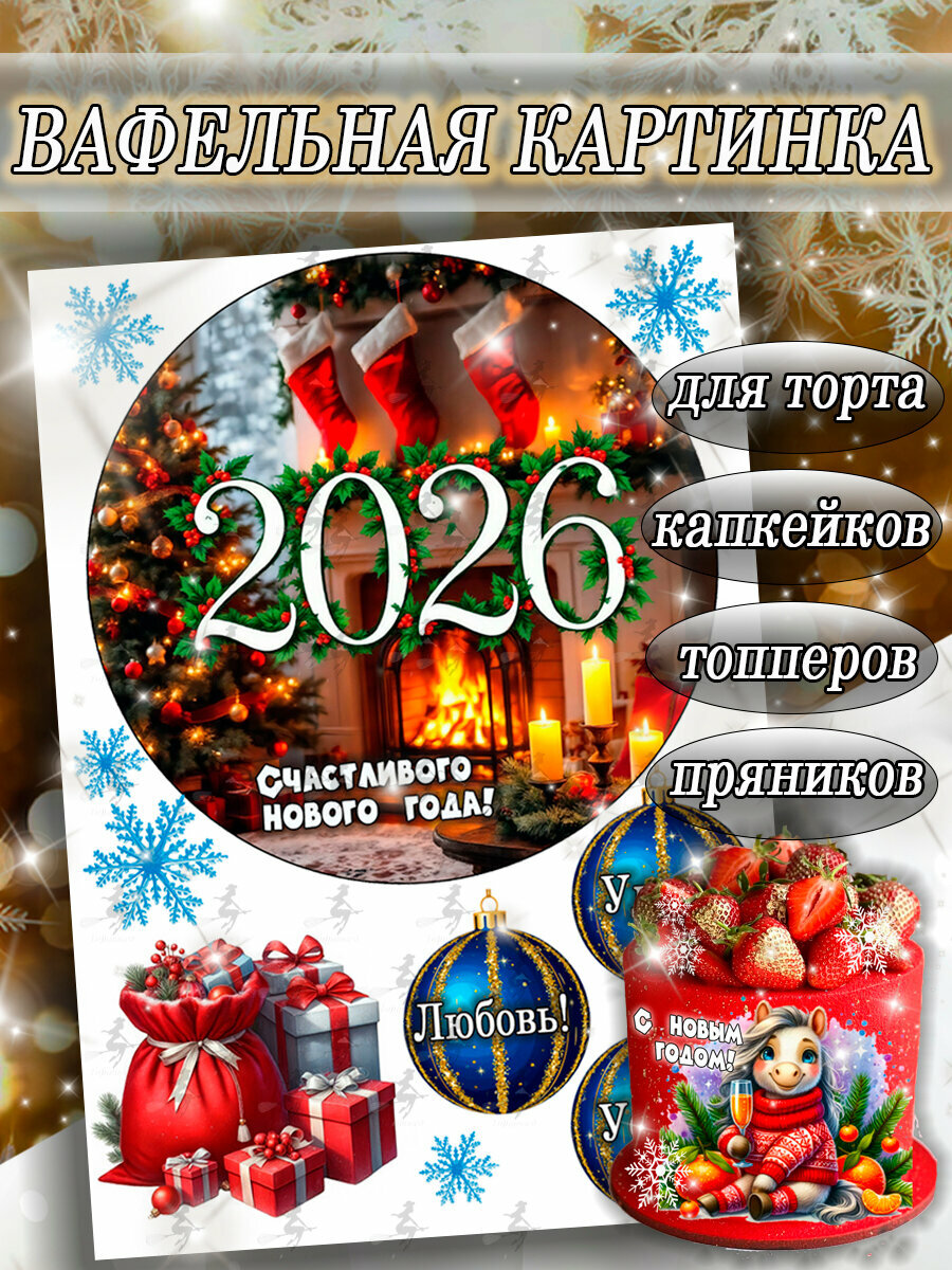 Вафельная картинка съедобная Новый Год и Рождество декор для торта, бенто и капкейков, пряников