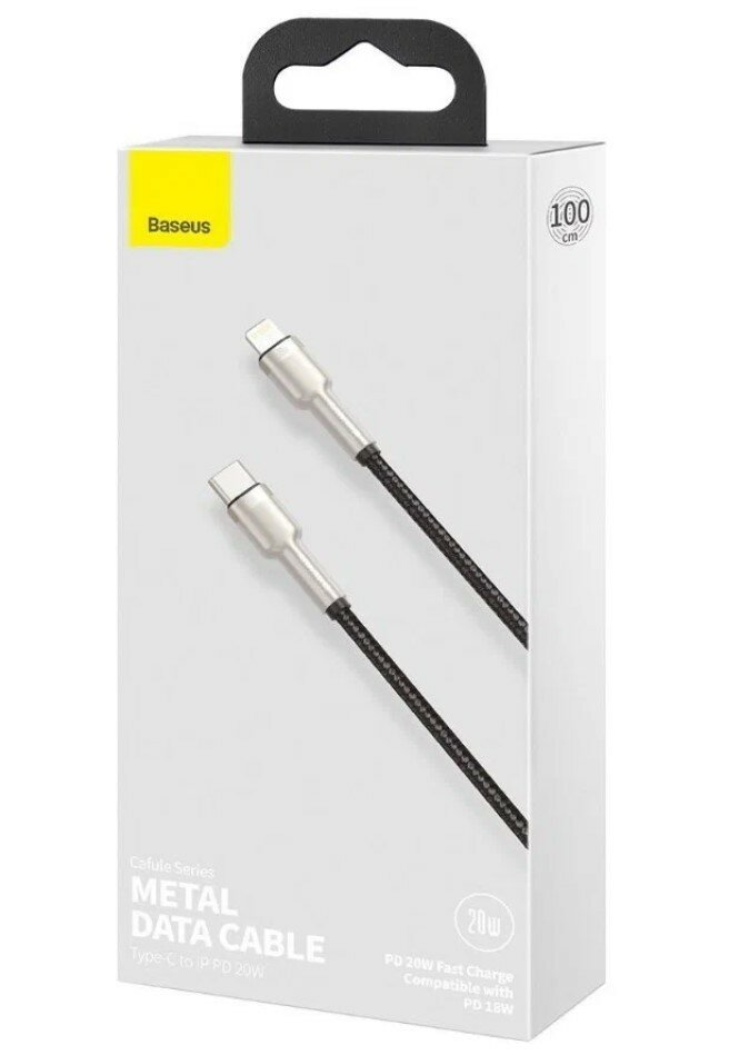 USB-кабель Baseus CATLJK-A01, Type-C - Apple 8 pin, ткань, 1.0 м, круглый, черный, фирменная упаковка