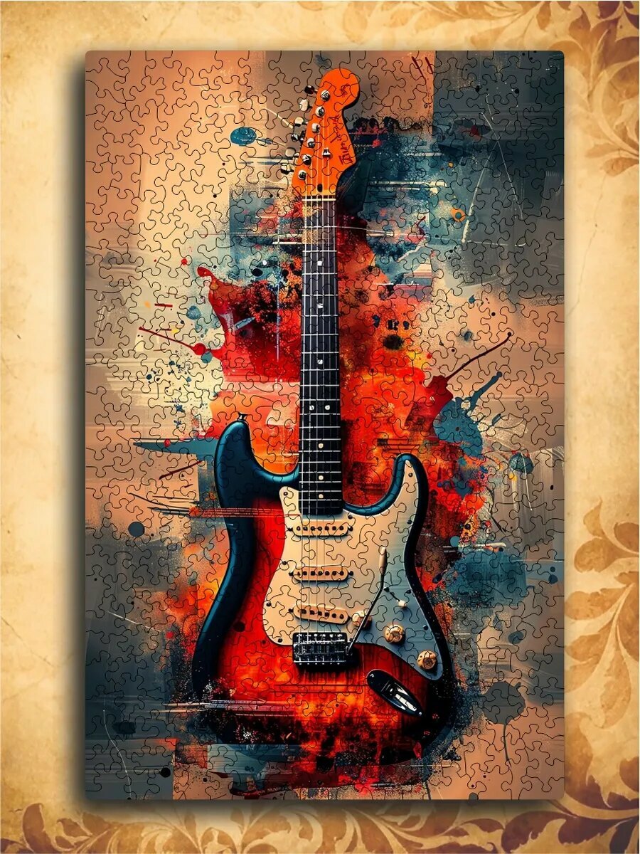 Фигурный деревянный пазл в подарок "Бас гитара"