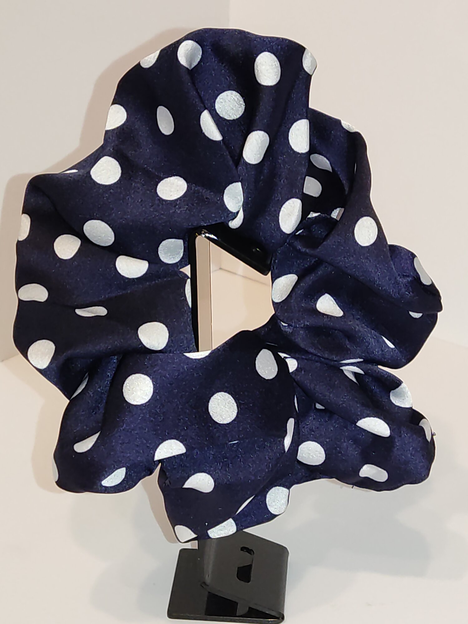 Резинка для волос шелк "Горох" большая, 16 см, цвет темно-синий