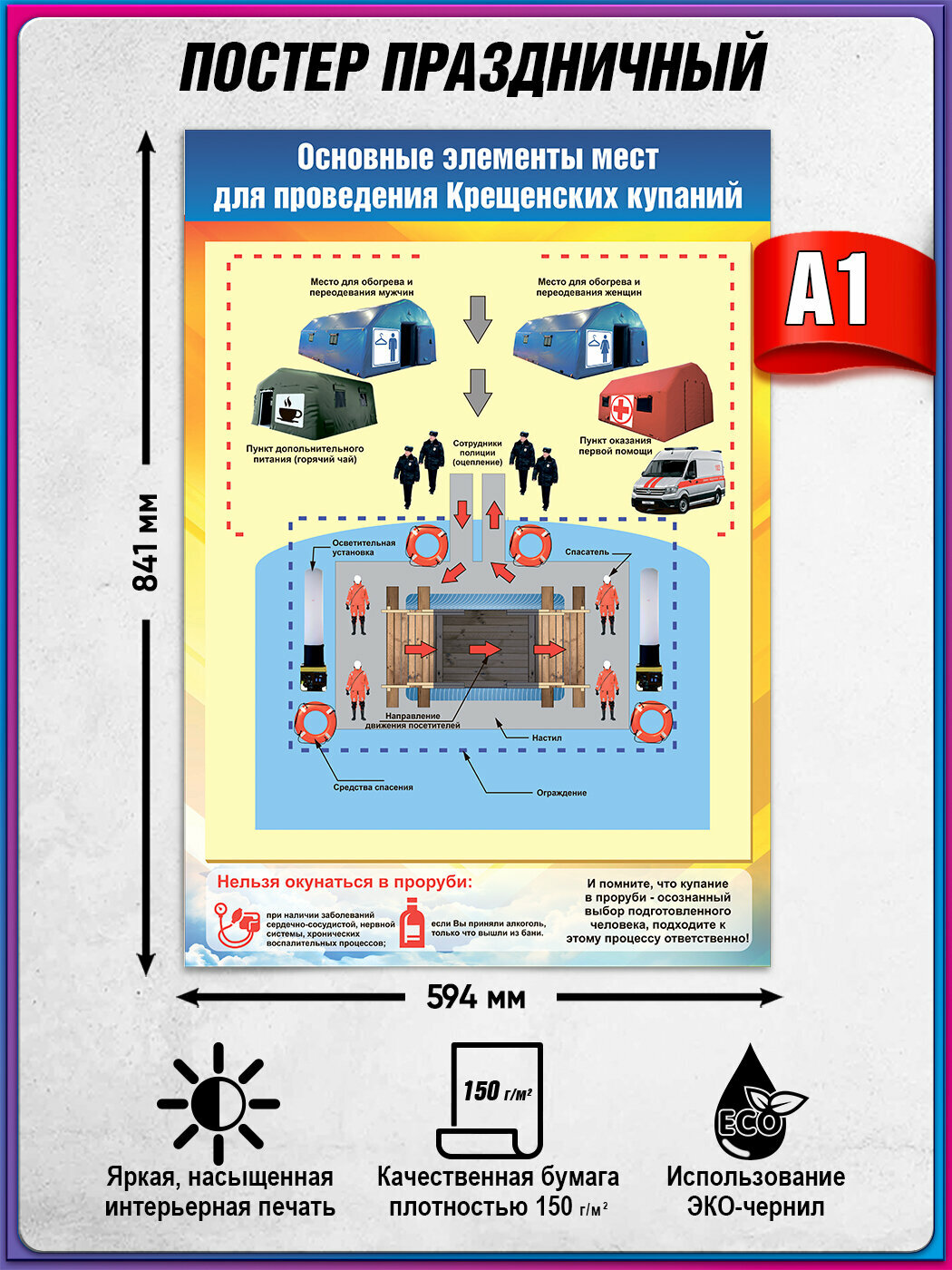 Плакат на Крещение Господне / Постер для праздничного оформления храма и дома Формат А1 (60х84 см)