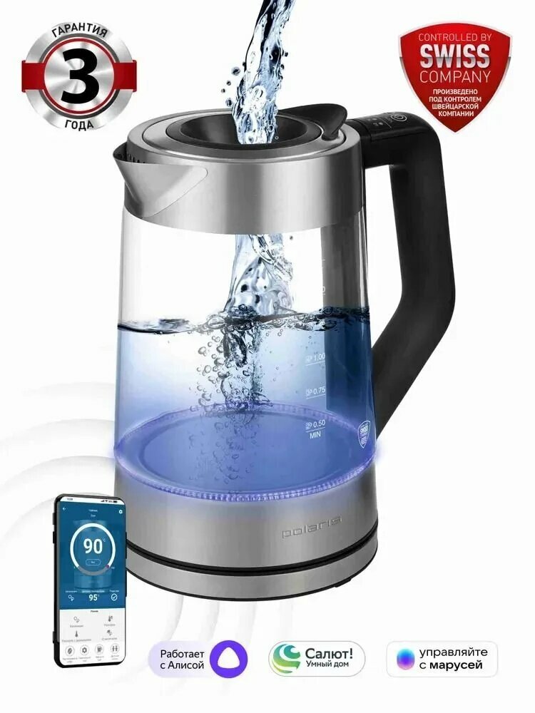 Электрический чайник PWK 1725CGLD, прозрачный, серебристый