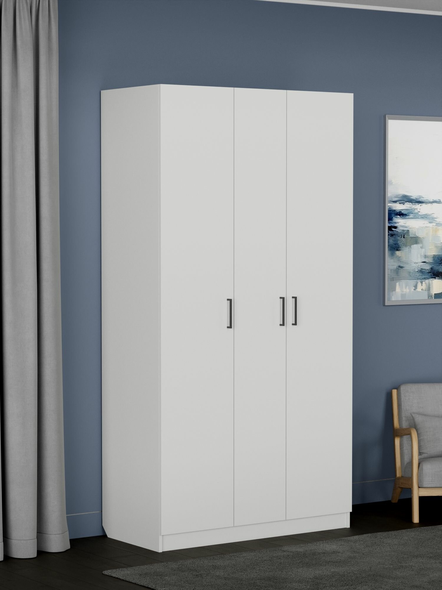 InHouse Шкаф распашной ШК-3/7 Белый 110х52х210, фасады ЛДСП
