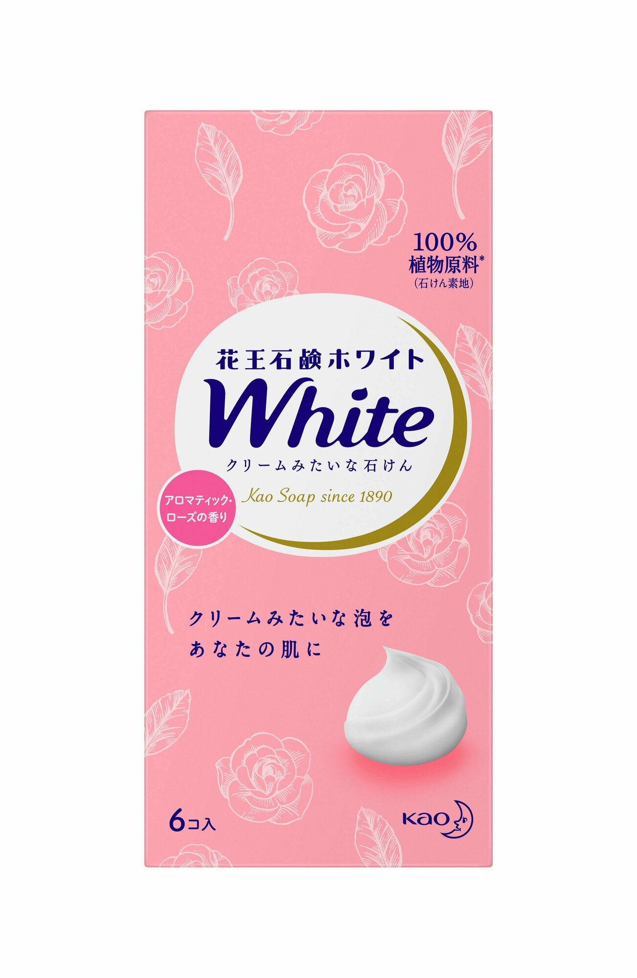 Косметическое кусковое крем-мыло KAO White Aromatic со скваланом с ароматом роз в подарочной коробке 6х85 г