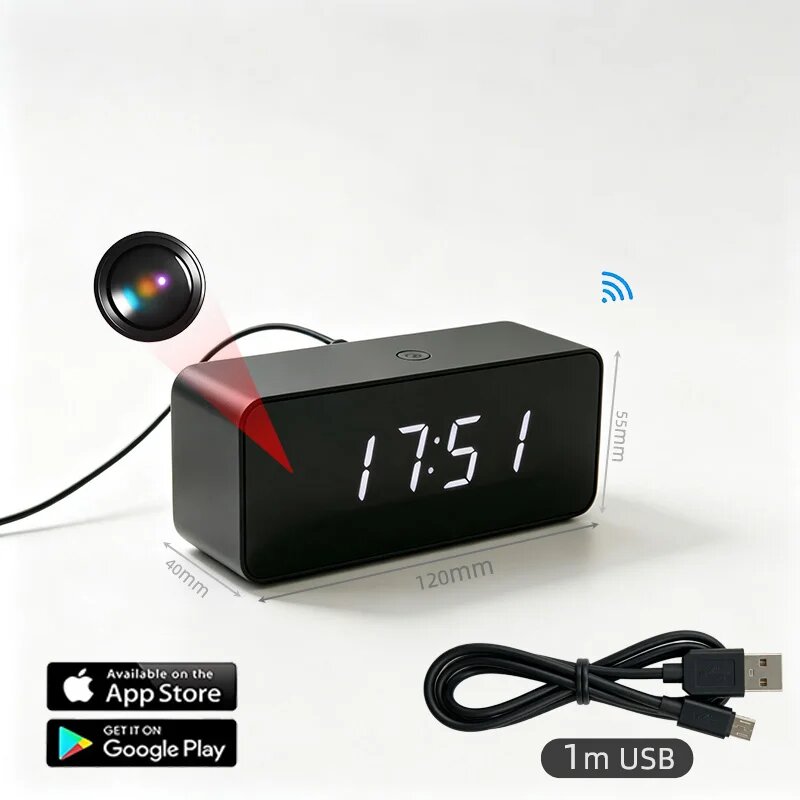 Мини-видеокамера-часы ZHANZHI 1080P с ночным видением No memory card, 100cm power supply
