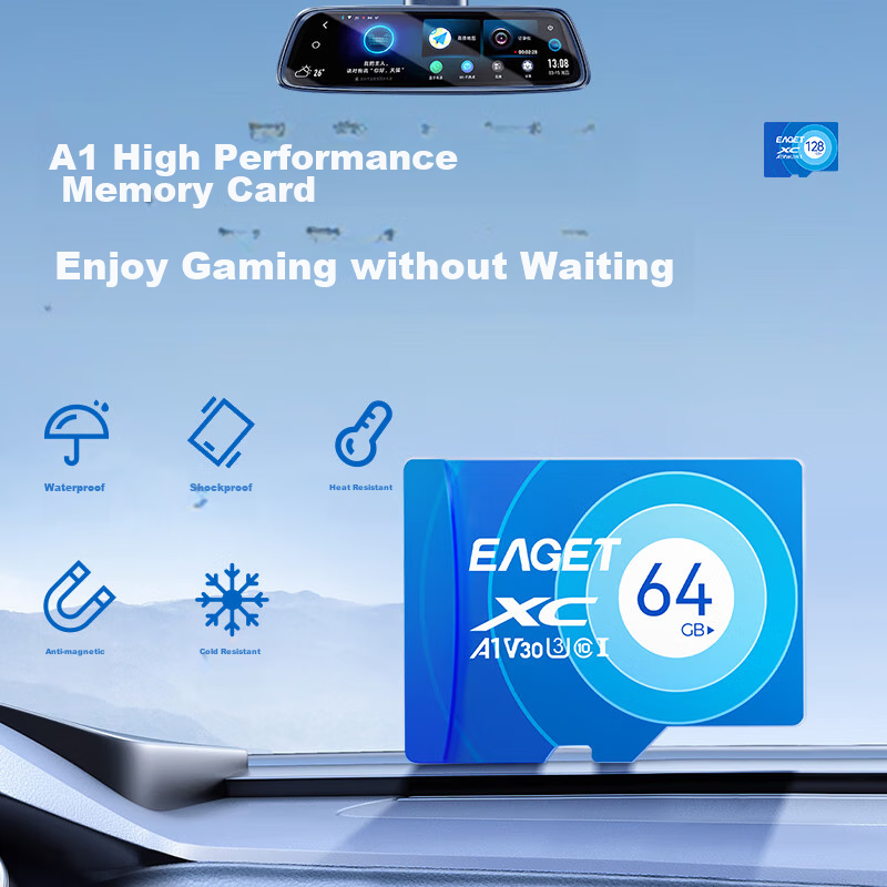 EAGET 64GB TF (MicroSD) Memory Card C10 Business Blue, Compatible with Huawei Xiaoyi, Yingshi, Pulin, And Dash Cam, High-Speed Memory Card