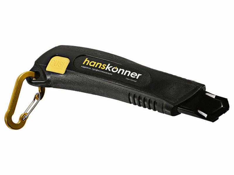 Нож cтроительный Hanskonner 18 мм, обрезиненный корпус, быстрая разблокировка, лезвие SK2 1.0 мм (HK1076-08-04)