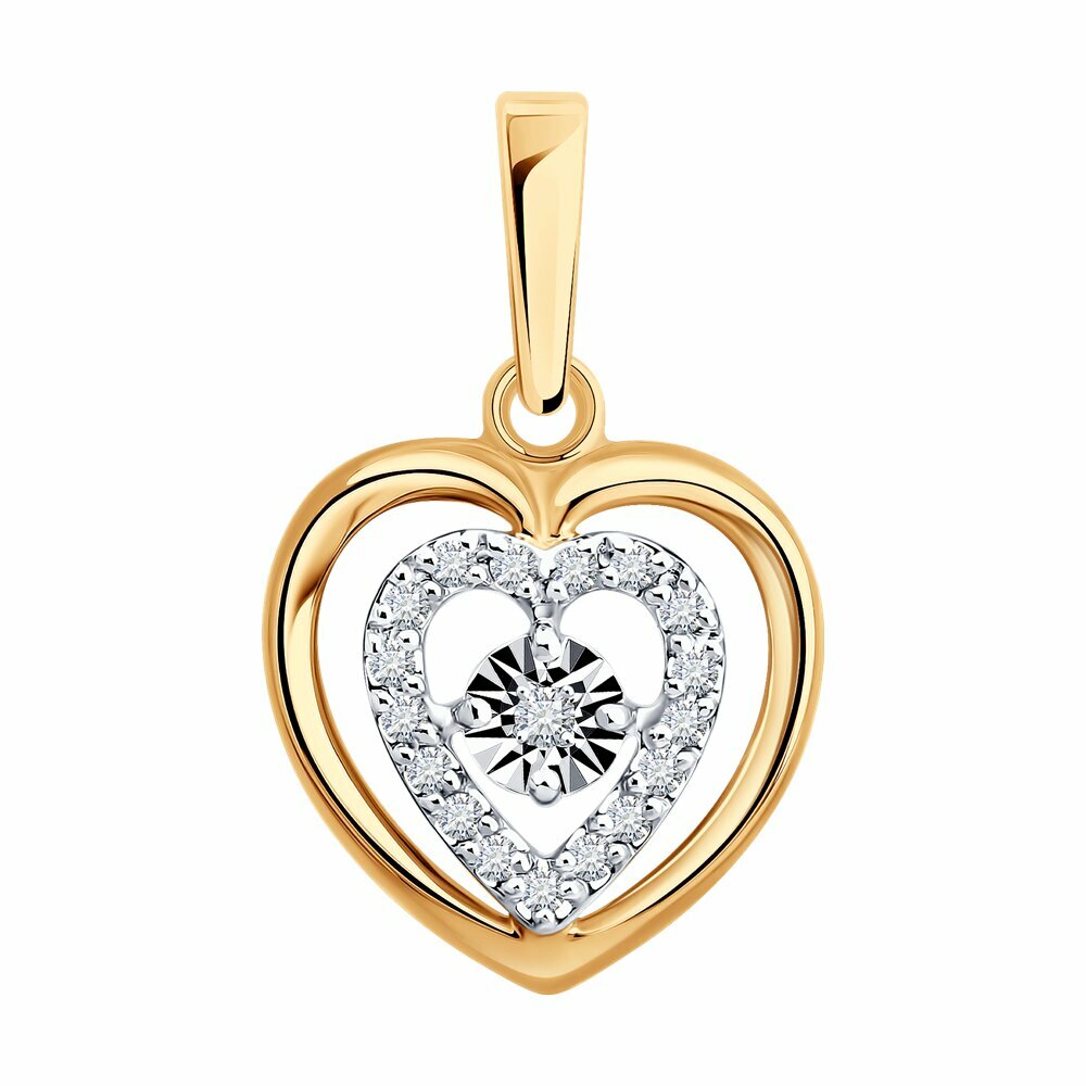 Подвеска, комбинированное золото, 585 проба, бриллиант