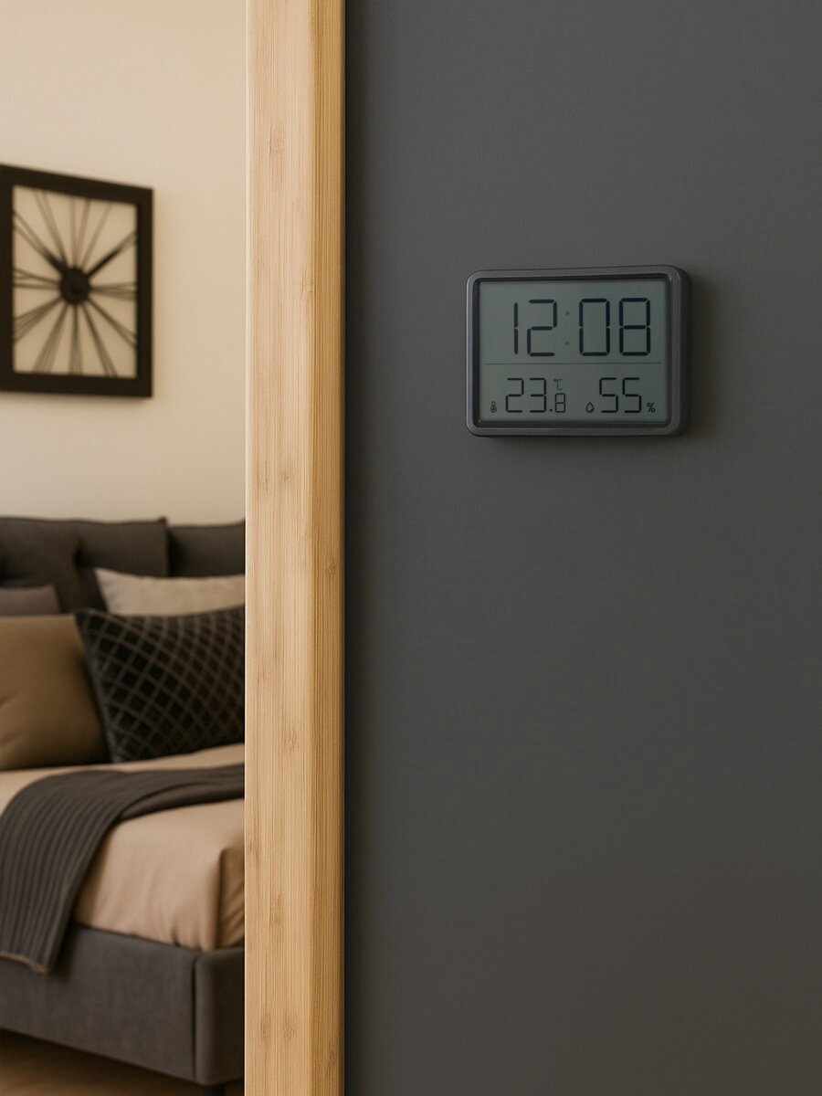 Часы настенные электронные, термометр, гигрометр, 7.3 х 1.5 х 9.3 см 10747103