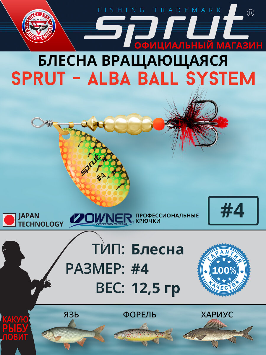 Блесна Вращающаяся Sprut Alba Ball System #4 (80mm/12,5g/GP)