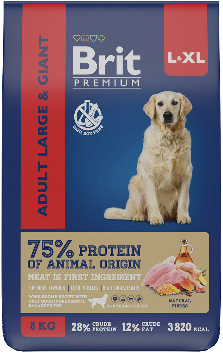 BRIT PREMIUM DOG ADULT LARGE & GIANT для взрослых собак крупных и гигантских пород с курицей (8 кг)