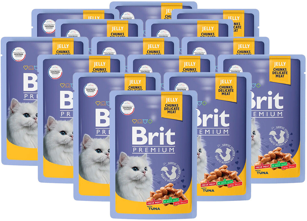 BRIT PREMIUM для взрослых кошек c тунцом в желе (85 гр х 14 шт)