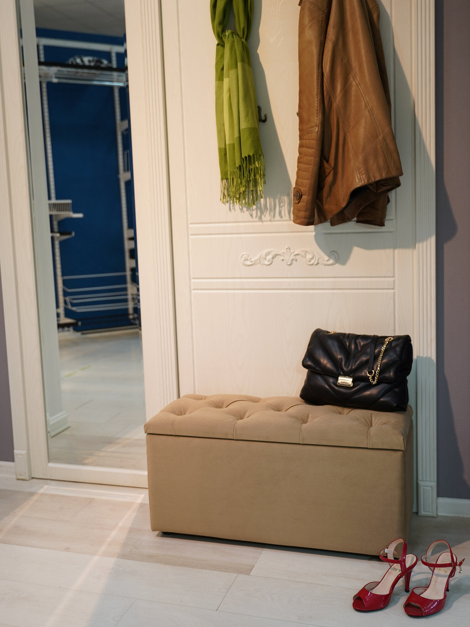 Пуфик Frenesie, велюр, с ящиком, прямоугольный, 80x35x40см, бежевый