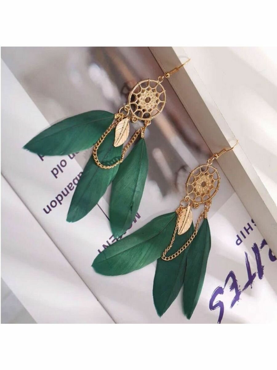 Серьги, дерево, перо