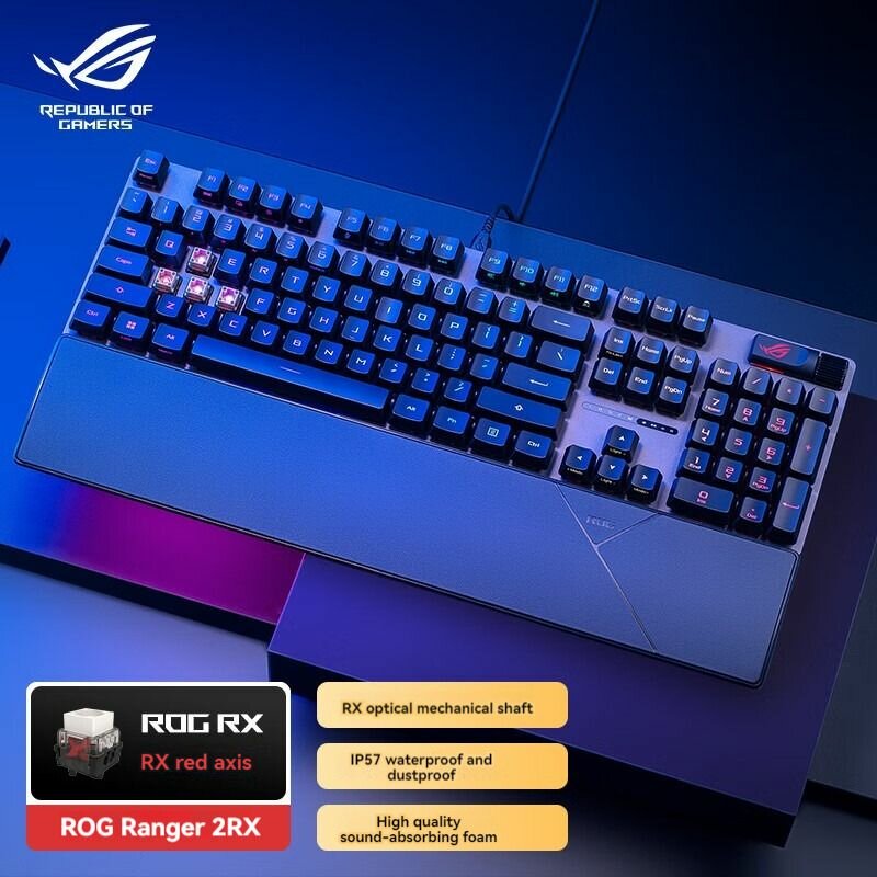 Игровая клавиатура, клавиши ASUS ROG SCOPE II RX PBT 104, механический водонепроницаемый и пыленепроницаемый красный цвет