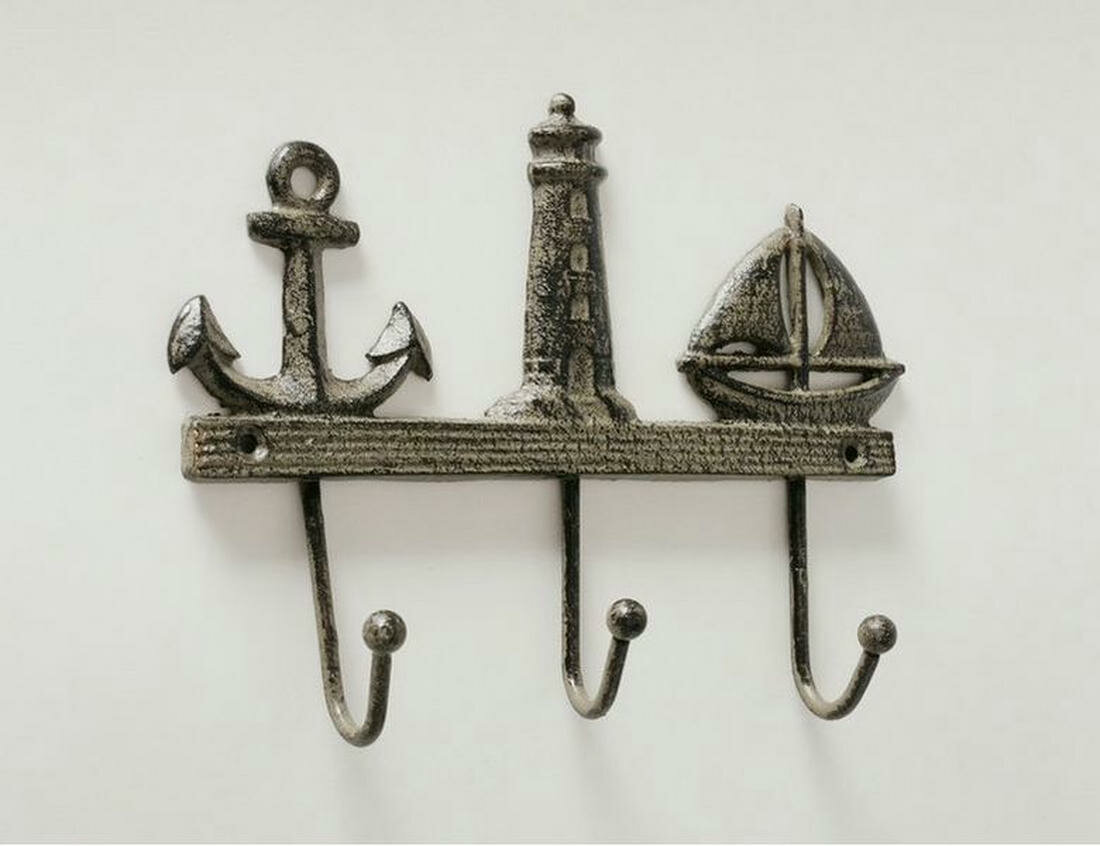 Декоративная настенная вешалка с крючками, чугун, 16 см, Boltze