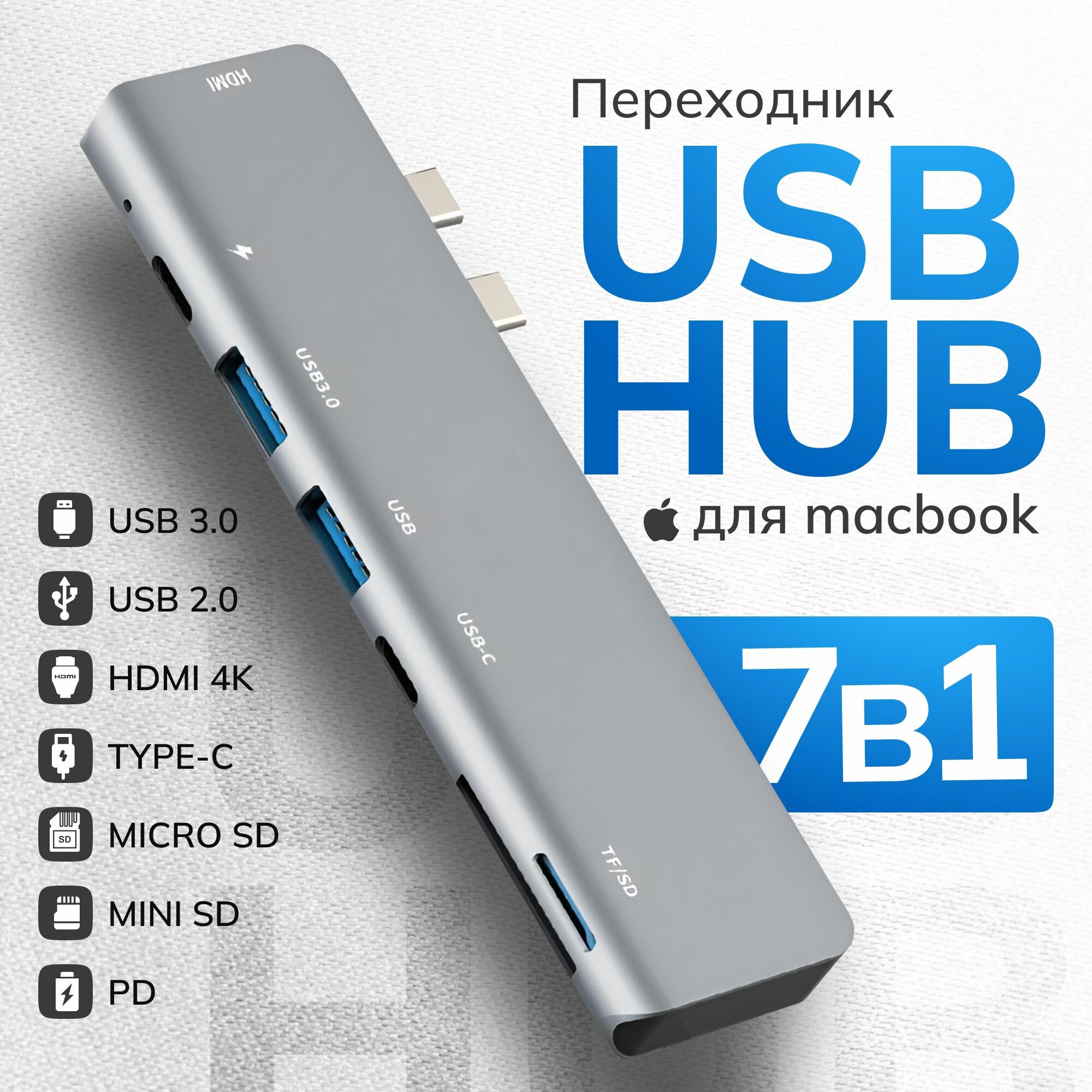 Переходник usb hub. USB разветвитель, type c hdmi, док станция type c, usb хаб для macbook