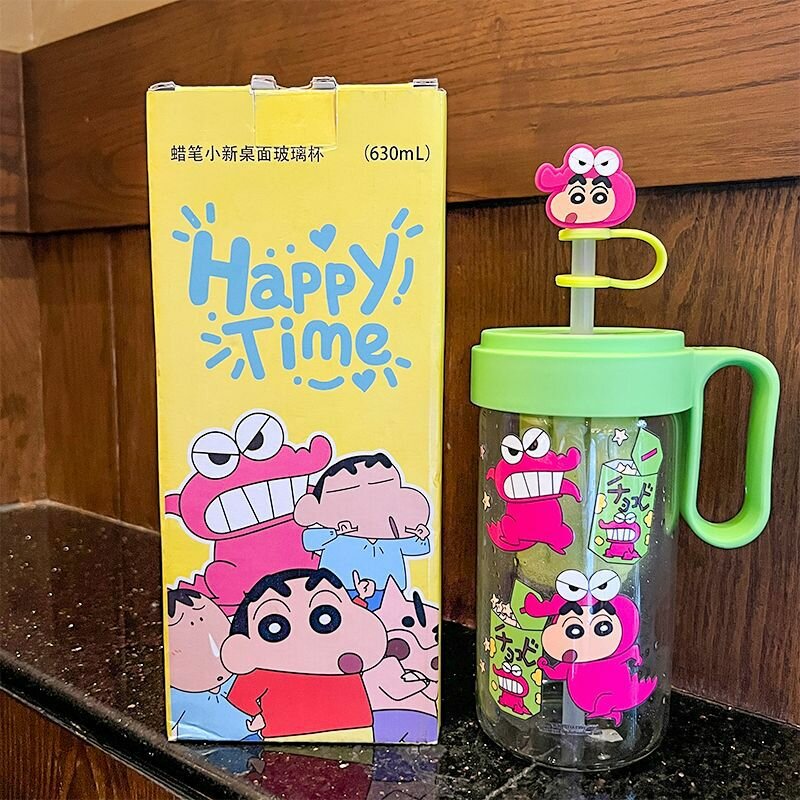 Стакан для воды Crayon Shin-chan 2025, новый стиль, высококачественная стеклянная чашка с соломенной крышкой для девочек, детская летняя коллекция чайников