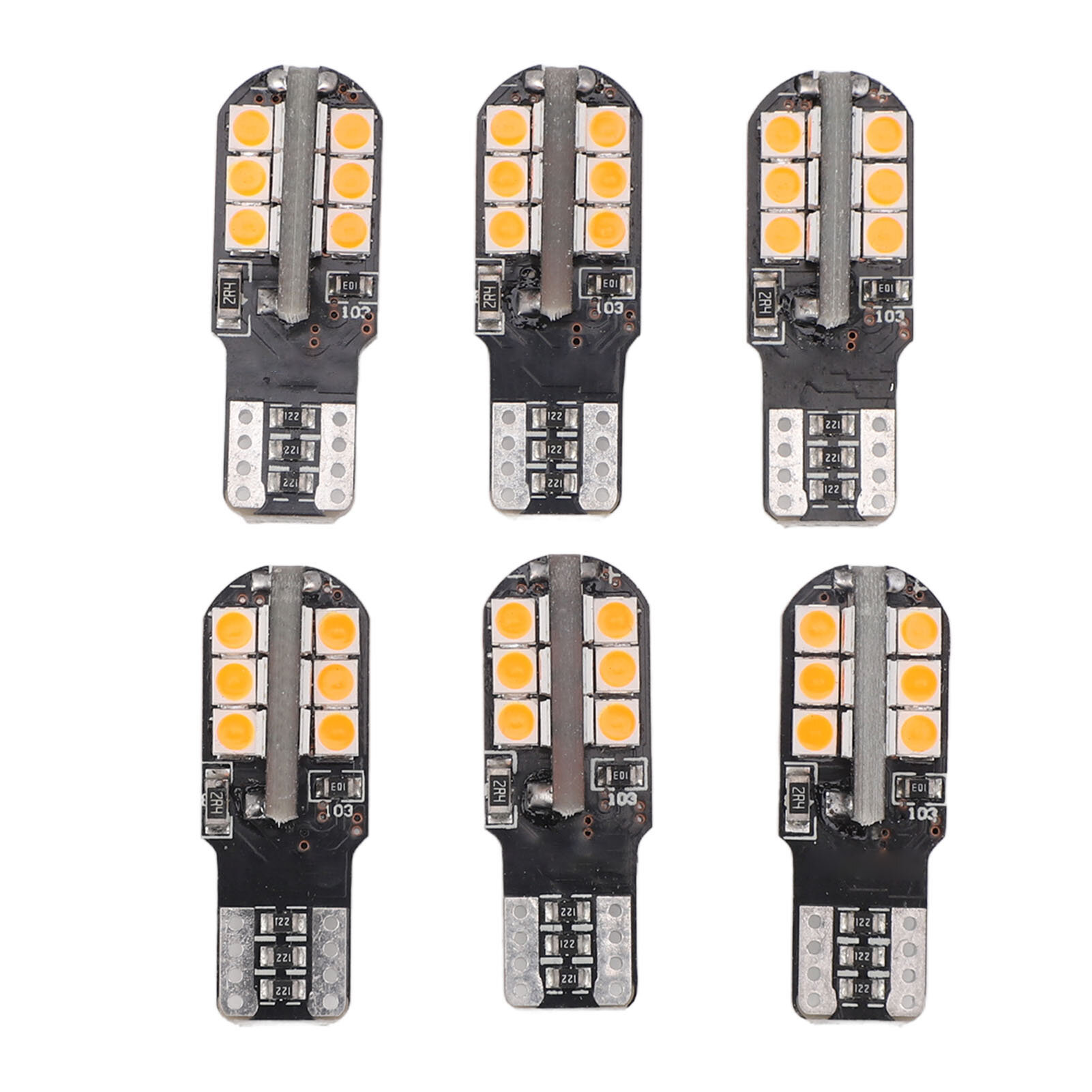 Комплект из 6 светодиодных лампочек T10 24SMD желтого цвета 4,8 Вт 12 В, суперярких светодиодных бесступенчатых ламп для указателей поворота автомобиля