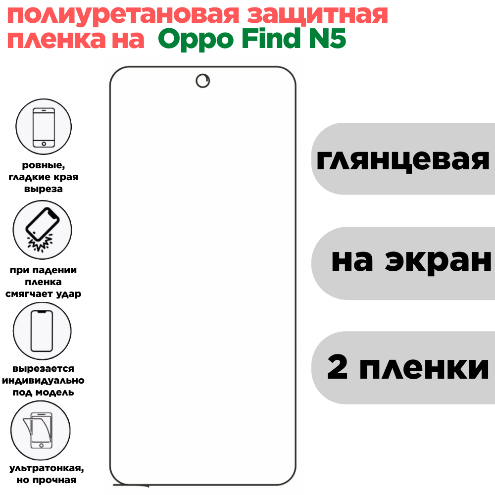 Комплект 2 шт. Гидрогелевая полиуретановая защитная пленка для Oppo Find N5 глянцевая